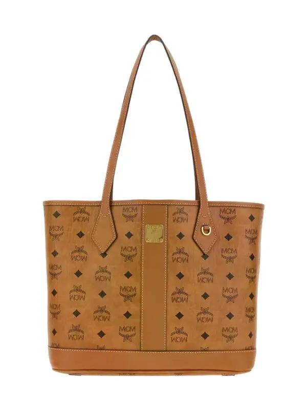 Mcm Liz Vi Tote Bag With Logo Plaque - Brown
