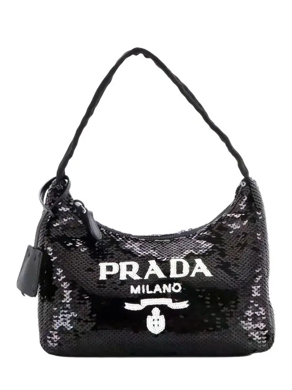 Prada Re-edition 2000 Sequined Mini Hobo Bag - Black