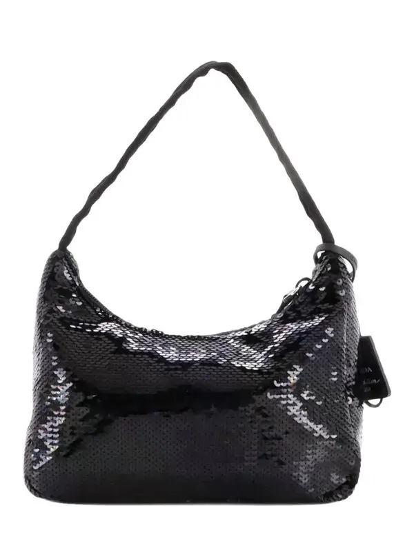 Prada Re-edition 2000 Sequined Mini Hobo Bag - Black