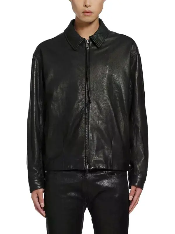 GIORGIO BRATO Lambskin Leather Zip-up Jacket - Black