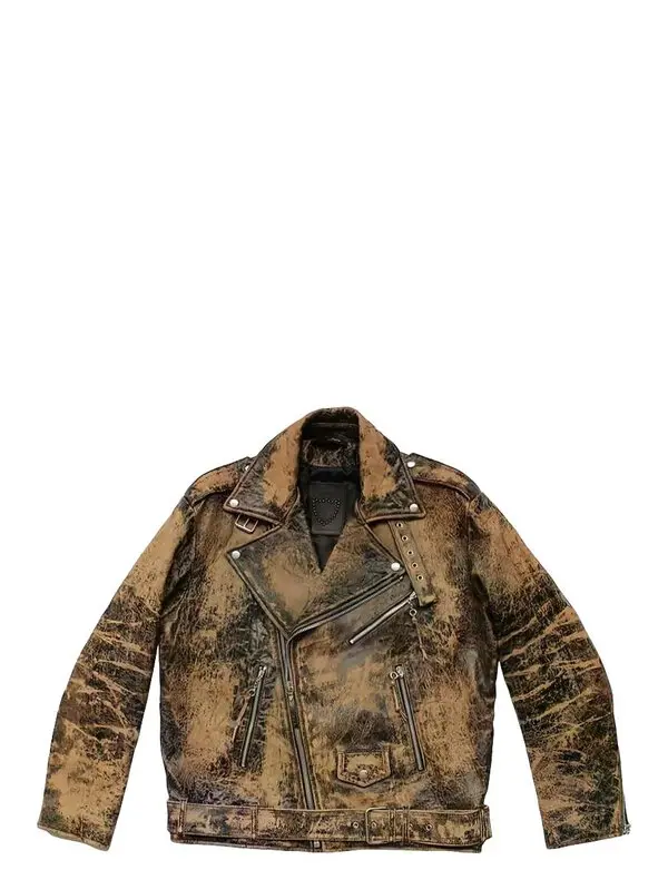HTC LOS ANGELES Wilshire Distressed Leather Moto Jacket - Brown