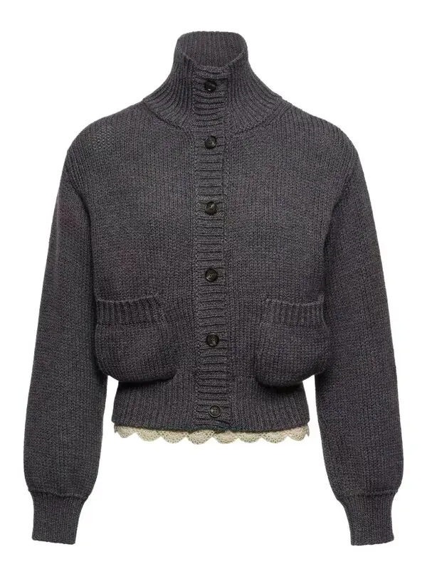 Magda Butrym Ribbed Knit High Neck Cardigan - Grey
