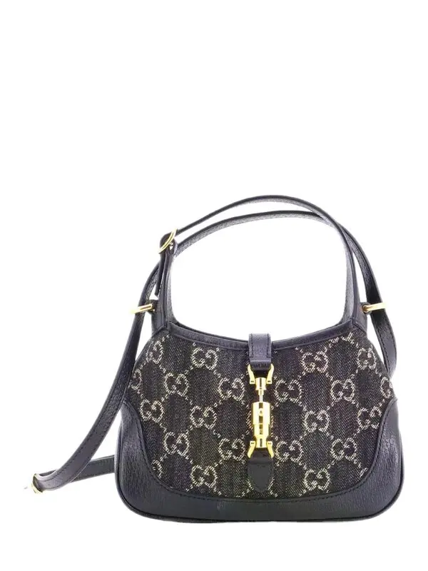 Gucci Jackie 1961 Hobo Gg Denim Mini Crossbody Bag - Black
