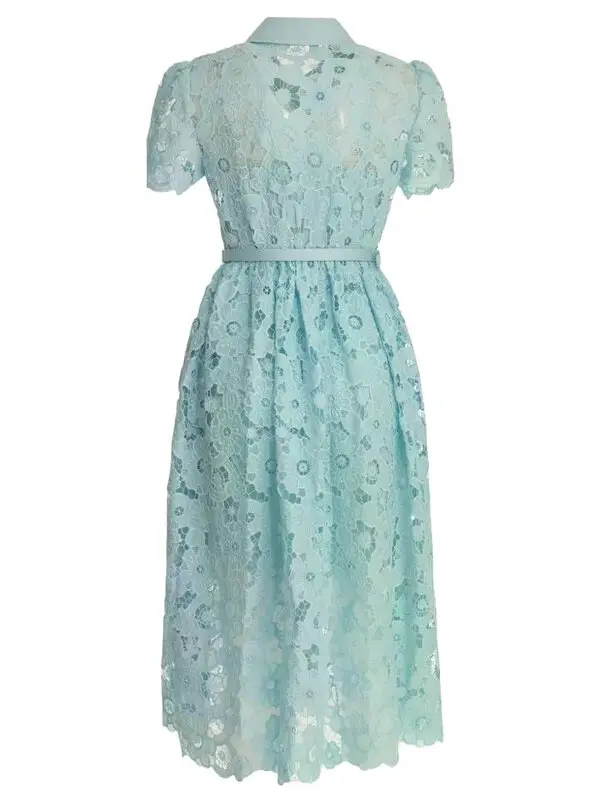 SELF-PORTRAIT Belted Floral Lace Midi Dress - Blue