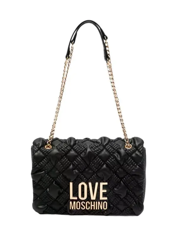 Moschino Quilted Logo-plaque Shoulder Bag - Black