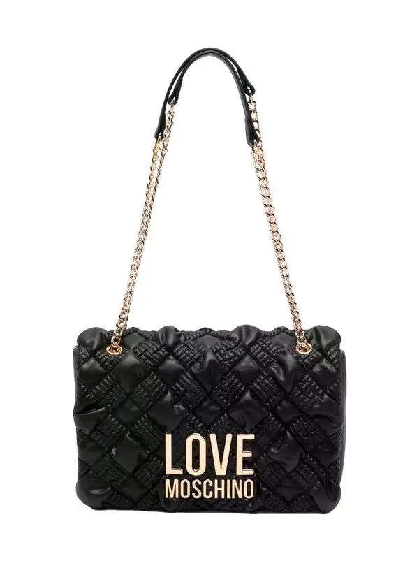 Moschino Quilted Logo-plaque Shoulder Bag - Black