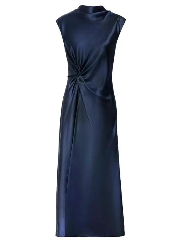 Tanya Taylor Satin Twist Detail Midi Dress - Blue
