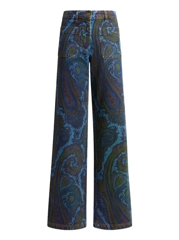 Etro Wide-leg Jeans With Paisley Motif - Blue