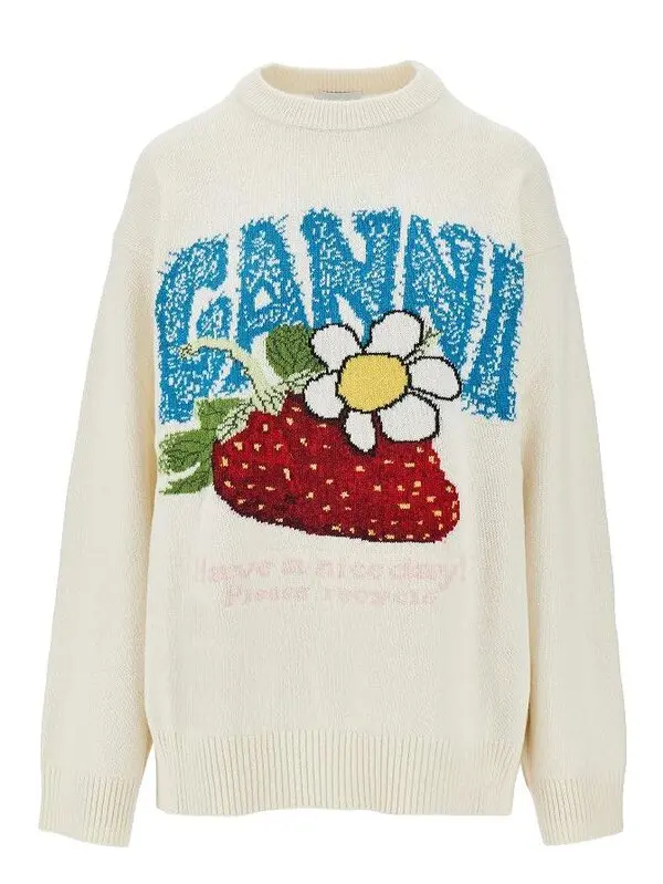 GANNI Strawberry Wool-blend Sweater - White