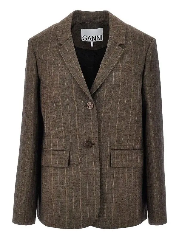 GANNI Tailored Pinstripe Blazer - Brown