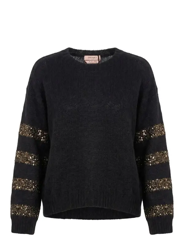 TWINSET Sequin Embellished Crew Neck Sweater - Black