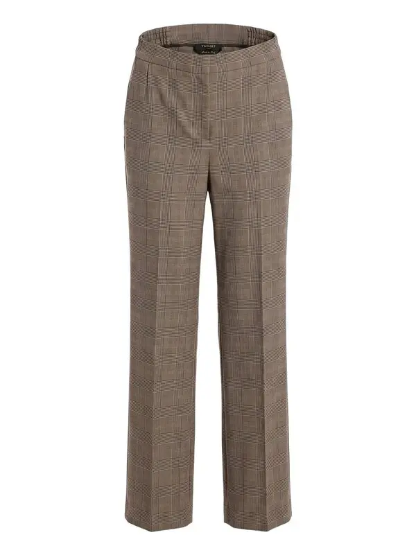 TWINSET Houndstooth Wide Leg Trousers - Brown