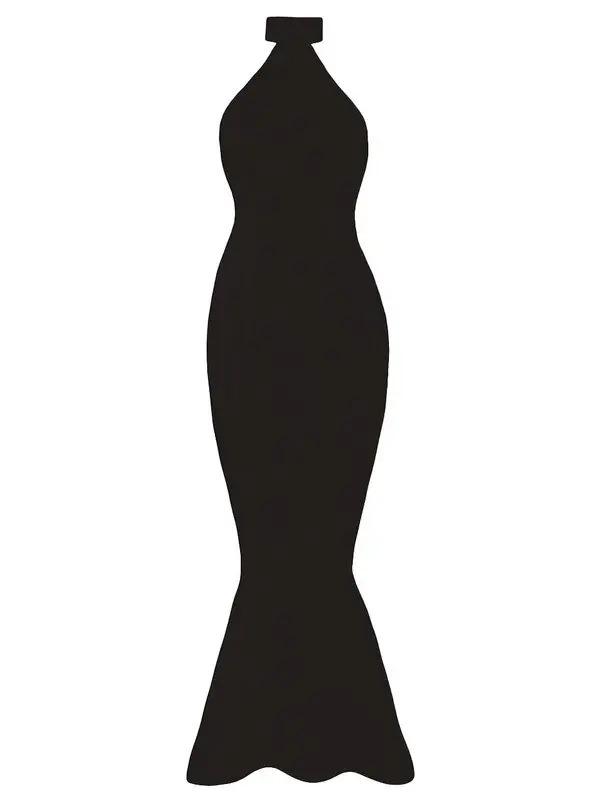 VESTIAIRE D'UN OISEAU LIBRE Halterneck Open Back Mermaid Midi Dress - Black