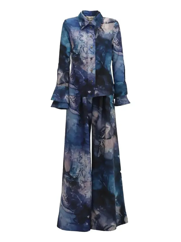 JULIA ALLERT Abstract Print Silk Blend Shirt And Wide-leg Pants Co-ord Set - Blue