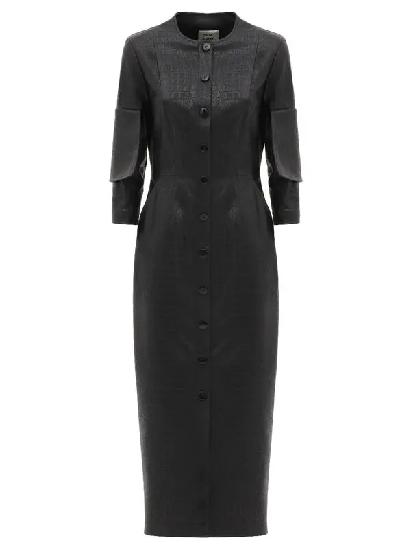 JULIA ALLERT Croc-effect Faux Leather Button-down Midi Dress - Brown