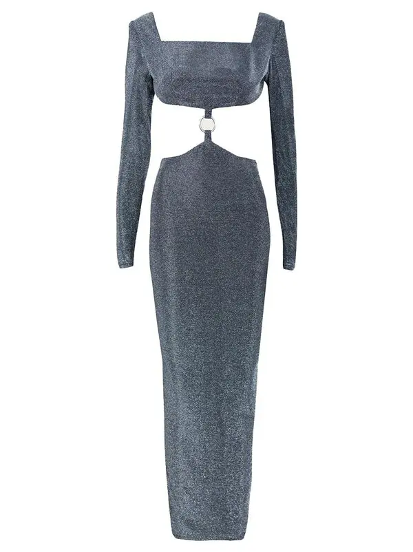 VESTIAIRE D'UN OISEAU LIBRE Cut-out Lurex Maxi Dress With Ring Detail - Grey