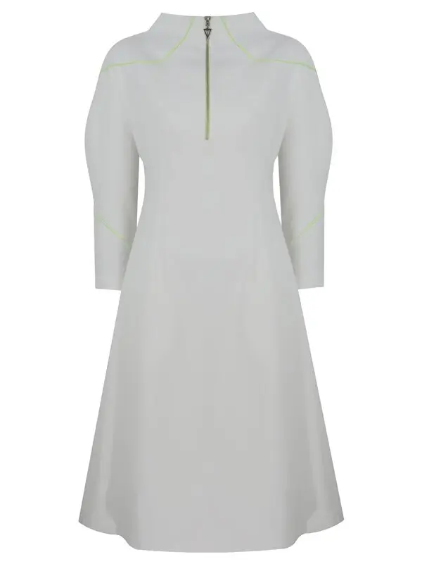 MIRIMALIST High Neck Midi Dress With Neon Detail - White