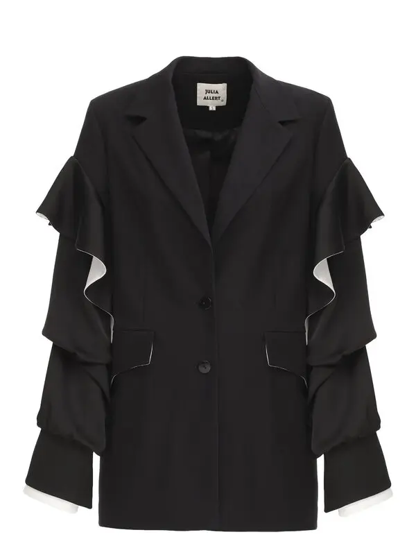 JULIA ALLERT Black / Silver Designer Classic Cut Blazer With Sleeve Twist Black - Black/silver
