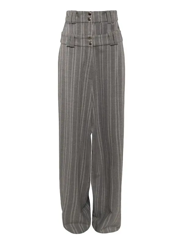 VESTIAIRE D'UN OISEAU LIBRE Double Waisted Striped Wool Trousers - Grey