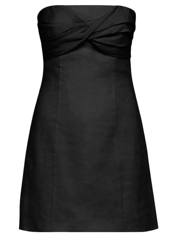 AVENUE 8 Draped Strapless Mini Linen Dress - Black