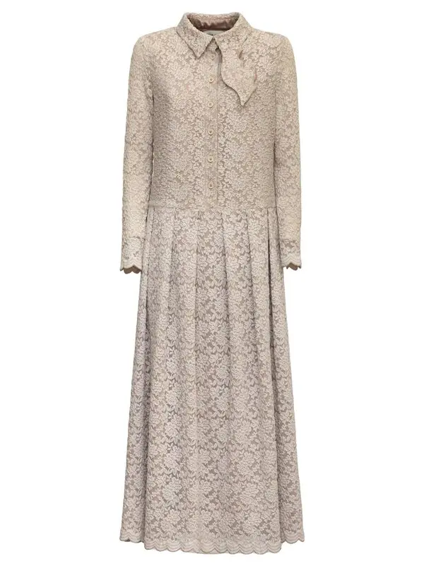 JULIA ALLERT Feminine Lace Midi Shirt Dress - Beige