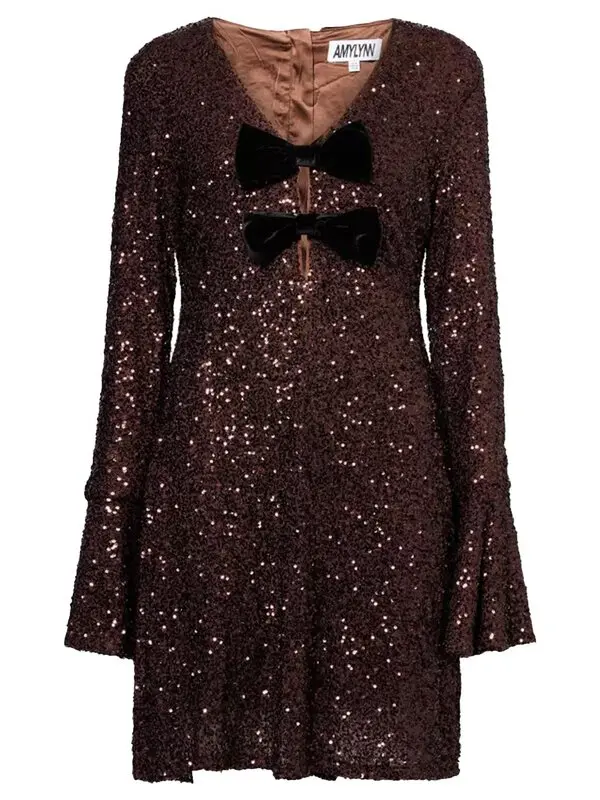 AMY LYNN Diana Heritage Check Chiffon Smocked Frill Sleeve - Brown