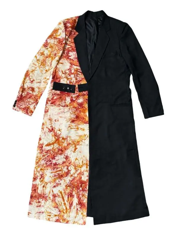 BURVAIN Inferno Asymmetrical Paneled Long Coat - Black
