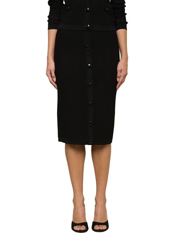 L'Agence Melania Pointelle Knit Midi Skirt - Black