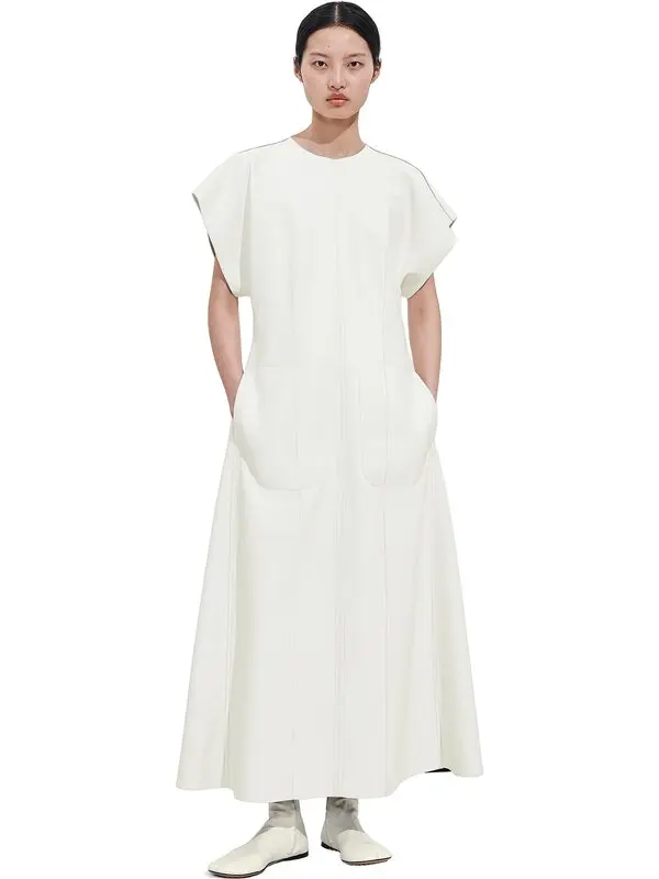 Bottega Veneta Bonded Leather Dress - Chalk/double Black