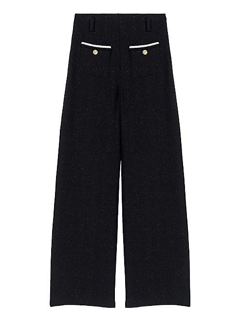 Maje Straight-leg High-rise Metallic Tweed Trousers - Black