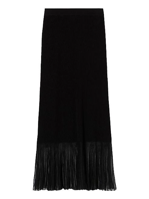 Claudie Pierlot Pleated Ribbed Knitted Maxi Skirt - Black