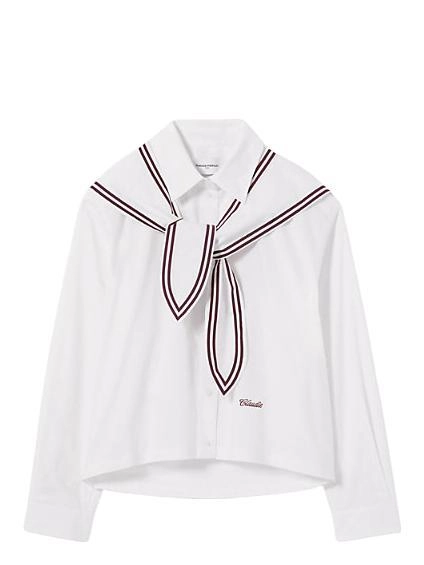 Claudie Pierlot Scarf-detail Brand-embroidered Cotton-poplin Shirt - Ecru