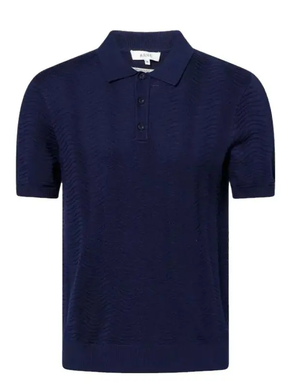 ARNE Arles Wave Textured Woven Polo Shirt - Navy