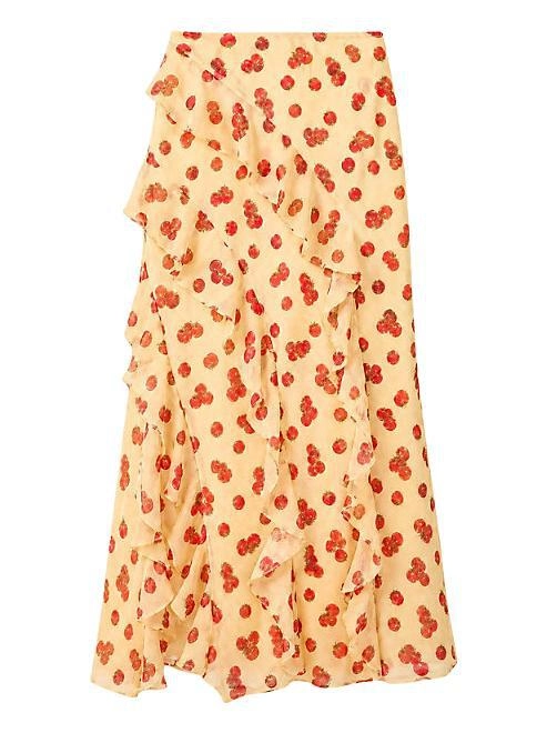 OMNES Darline Tomato Print Chiffon Maxi Skirt - Yellow