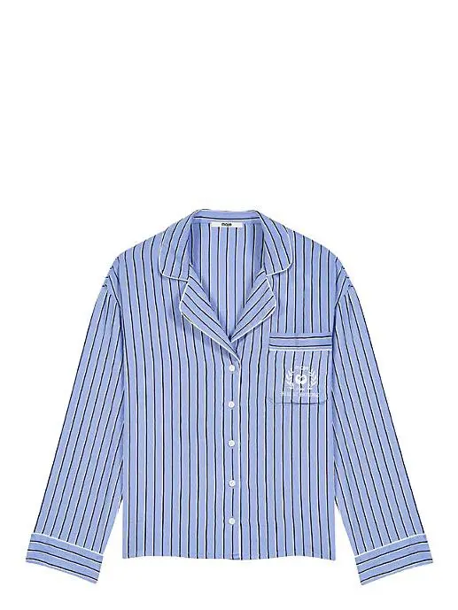 Maje Striped Woven Shirt With Embroidered Detail - Blue