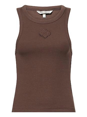 THE COUTURE CLUB Scoop Neck Ribbed Cotton Vest Top - Brown
