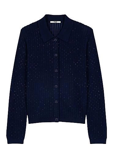Maje Rhinestone-embellished Knitted Wool-blend Cardigan - Navy