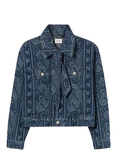 Claudie Pierlot Paisley-print Tie-neck Denim Jacket - Navy Print