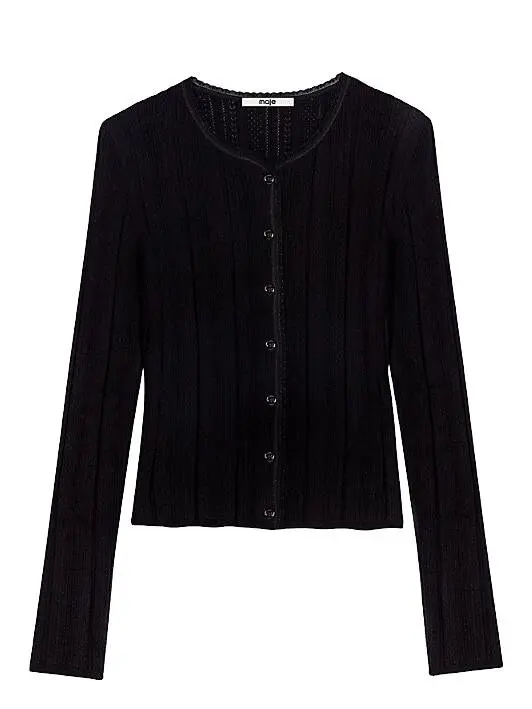 Maje Pointelle-knit Cotton-blend Vest Top And Cardigan Set - Black