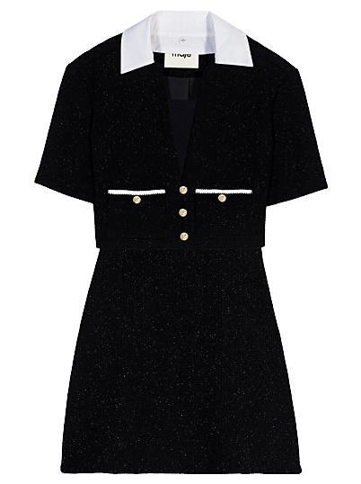 Maje Two-in-one Tweed Cotton-blend Mini Dress - Black