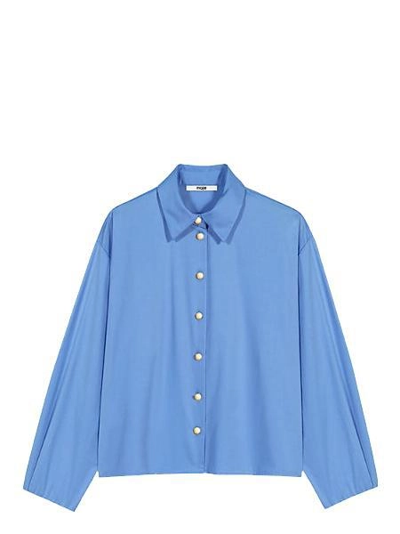 Maje Cotton Shirt With Pussy-bow Detail - Blue