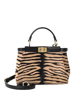 Fendi Peekaboo Mini Bag In Pony-effect Calfskin With Tiger Print - Brown