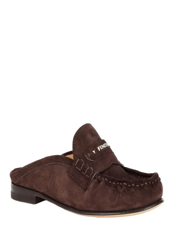 Fendi Moccasin-style Sabots In Suede - Brown