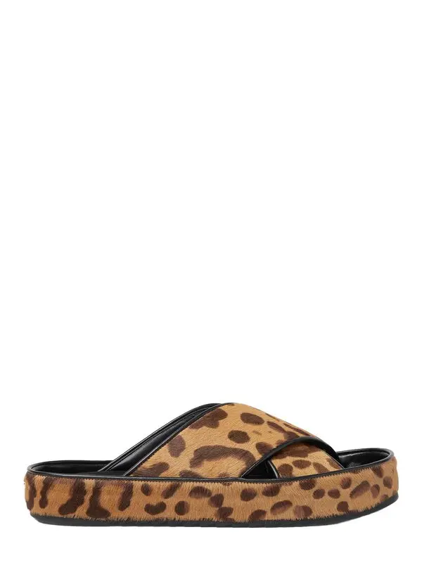 Fendi Double Flat Slides - Brown