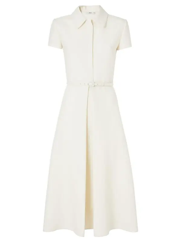 Fendi Ivory Wool Silk A-line Dress With Belt - White