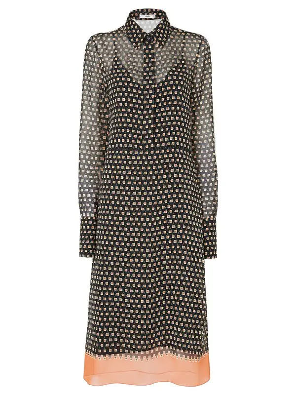Fendi Silk Georgette Midi Shirt Dress With Optical Waves Motif - Multicolour