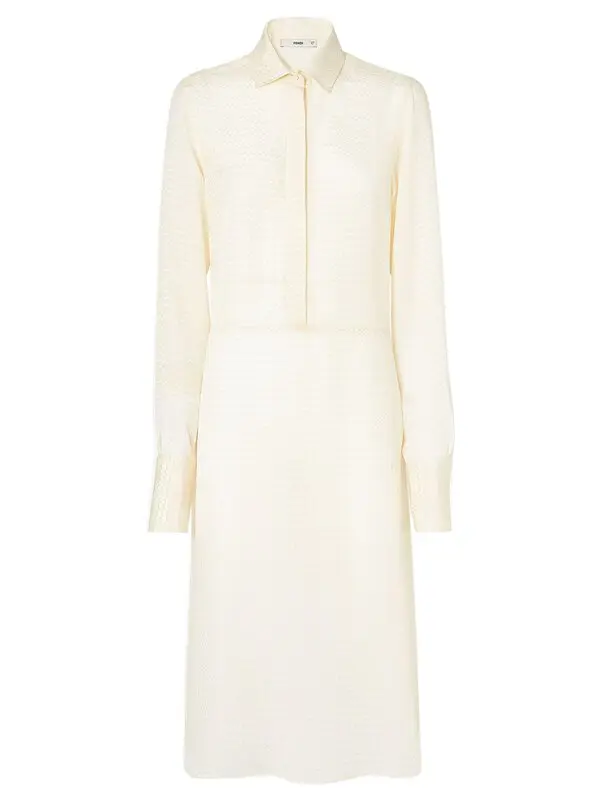 Fendi Silk Chevron Jacquard Midi Shirt Dress - White