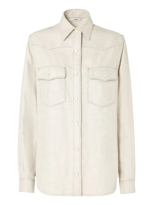 Fendi Selleria Long-sleeve Denim Shirt - White