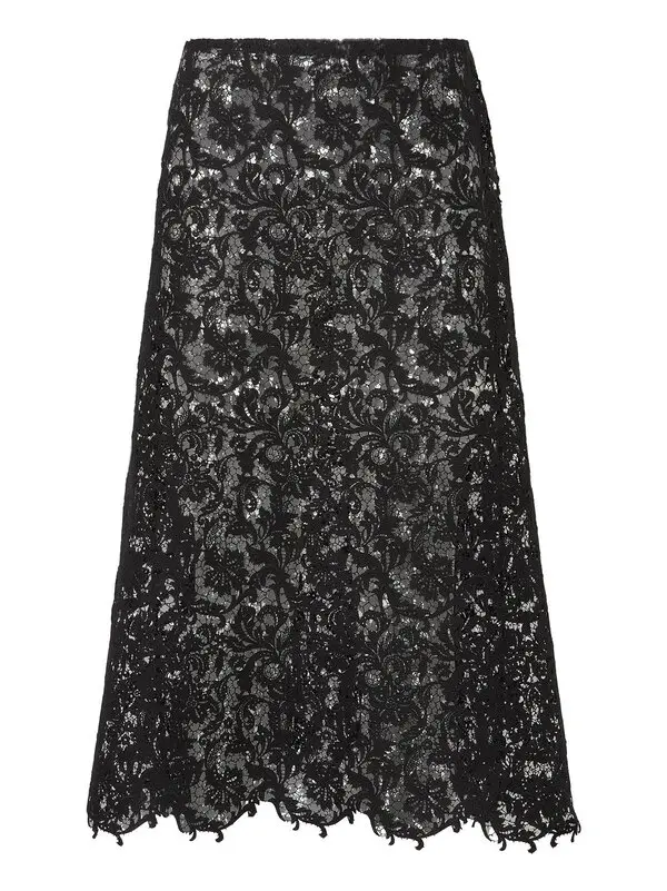 Fendi Macramé Lace Midi Skirt - Black