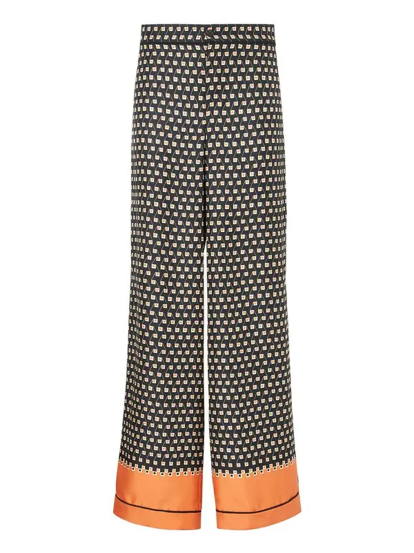 Fendi Silk Georgette Trousers With Optical Waves Motif - Multicolour